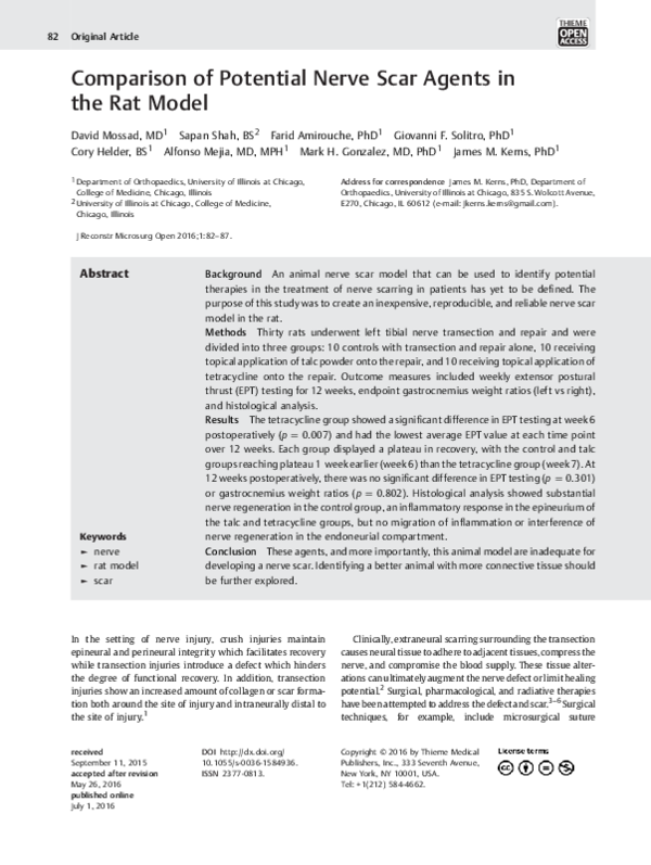 (PDF) Comparison of Potential Nerve Scar Agents in the Rat Model