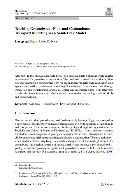 (PDF) Teaching Groundwater Flow and Contaminant Transport Modeling via ...