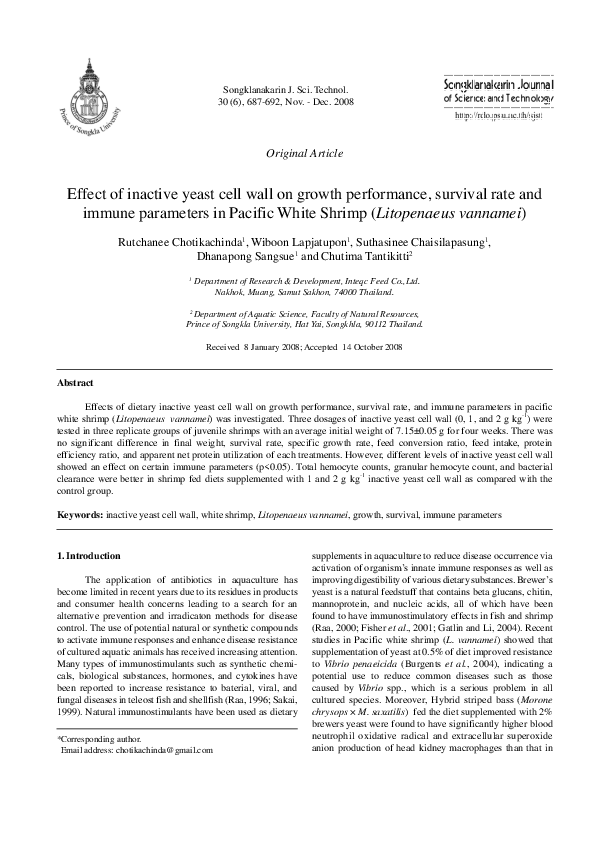 (PDF) Effect of inactive yeast cell wall on growth performance ...