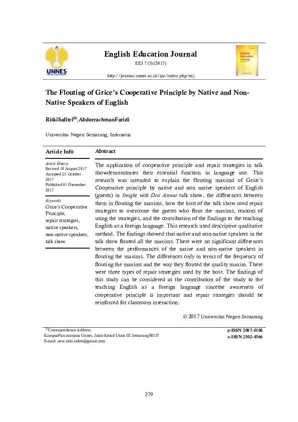 (PDF) The Flouting of Grice’s Cooperative Principle by Native and Non ...