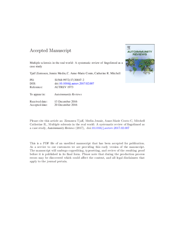 (PDF) Multiple sclerosis in the real world: A systematic review of ...
