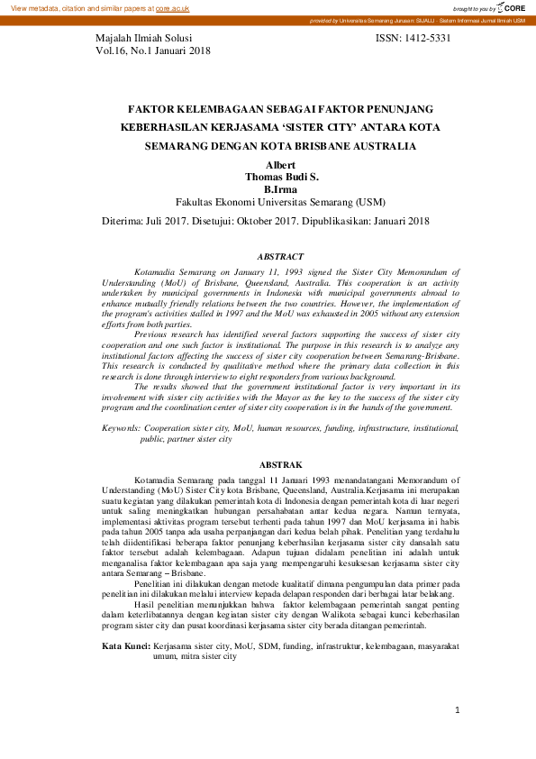 (PDF) Faktor Kelembagaan Sebagai Faktor Penunjang Keberhasilan ...