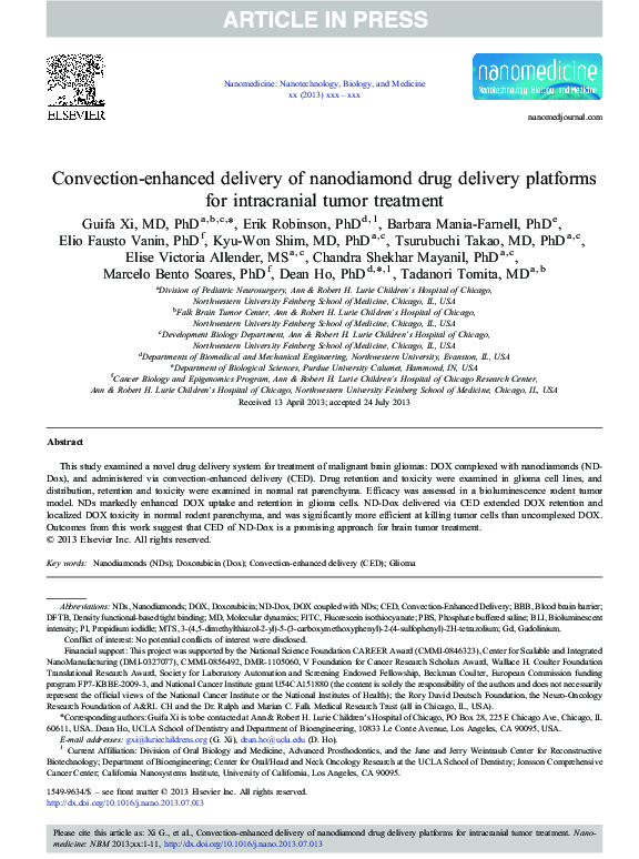 (PDF) Convection-enhanced delivery of nanodiamond drug delivery ...