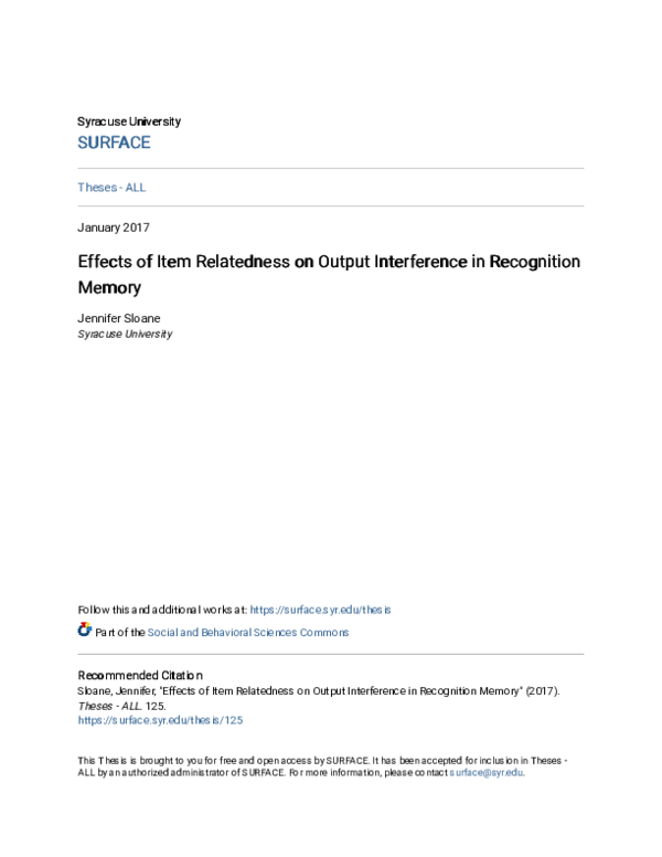 (PDF) Item Relatedness and Output Interference in Memory