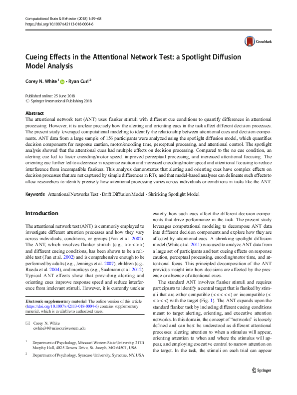 (PDF) Cueing Effects in the Attentional Network Test: a Spotlight ...