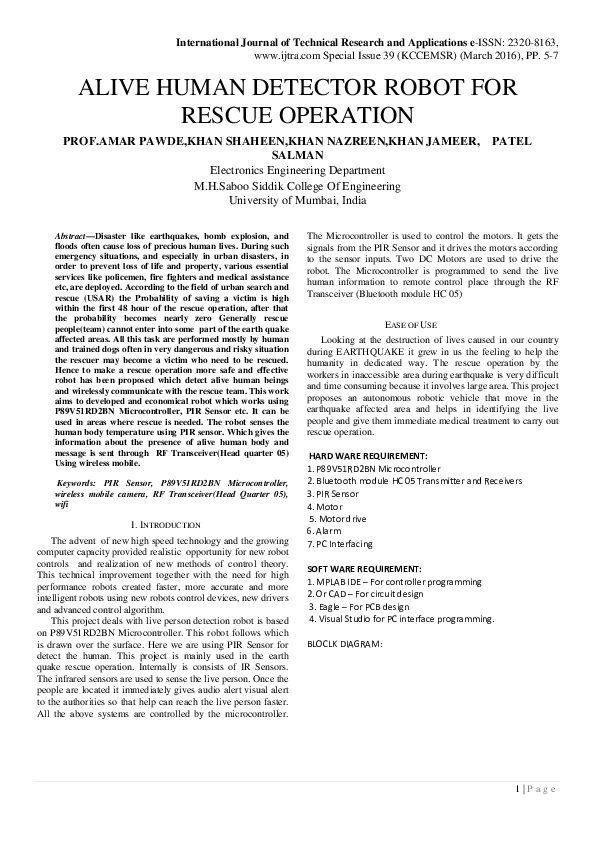(PDF) Alive Human Detector Robot for Rescue Operation