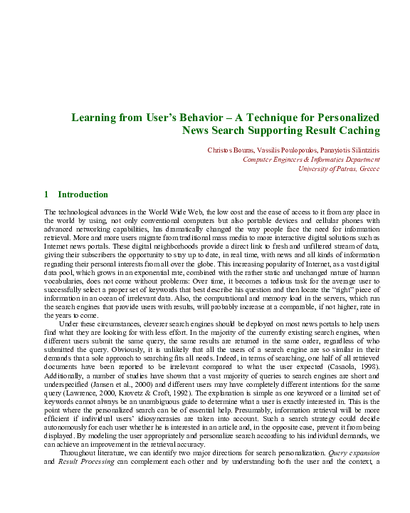 (PDF) Learning from User's Behavior – A Technique for Personalized News ...