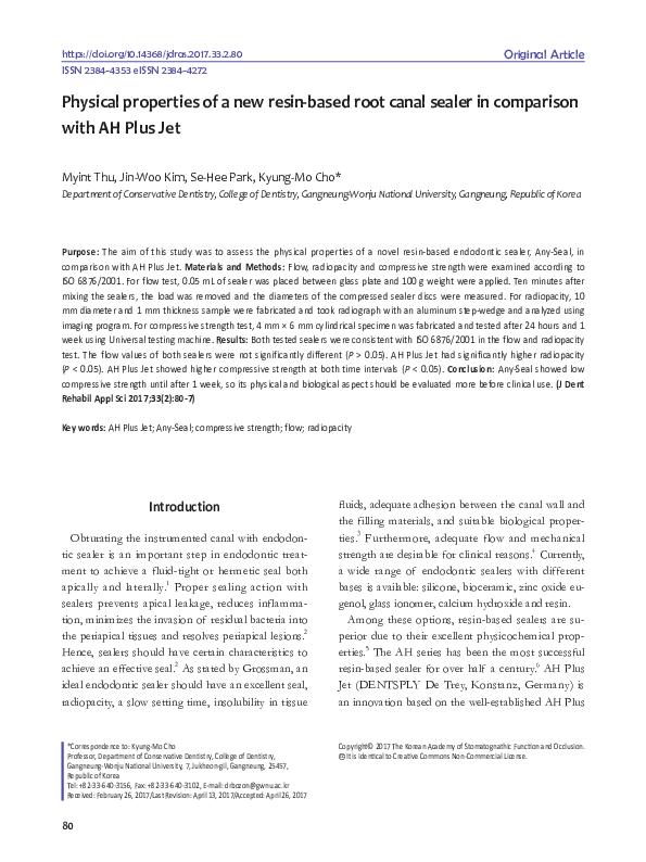 (PDF) Physical properties of a new resin-based root canal sealer in ...