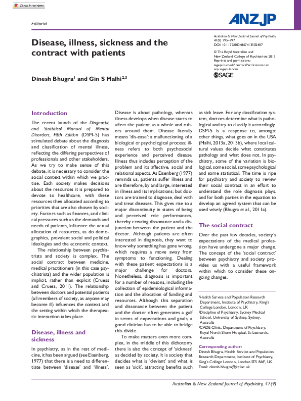 (PDF) Disease, illness, sickness and the contract with patients