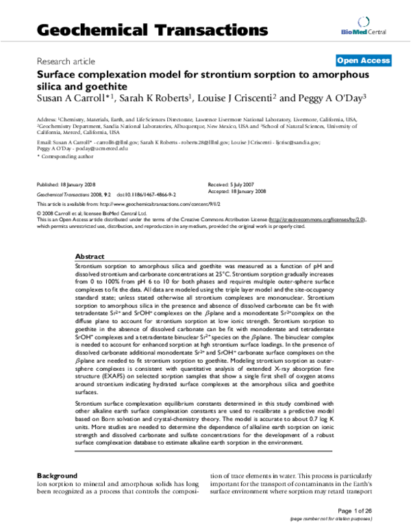 (PDF) Strontium Sorption to Amorphous Silica and Goethite Models