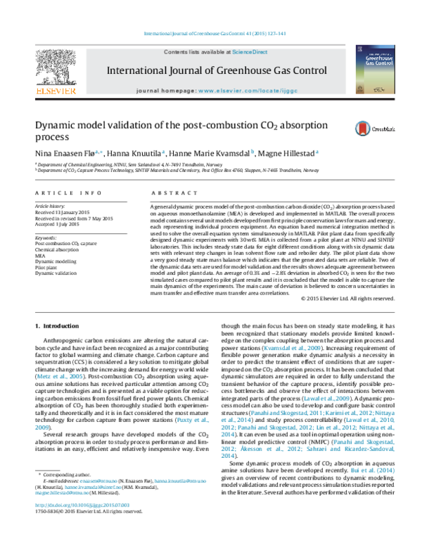 (PDF) Dynamic model validation of the post-combustion CO2 absorption process