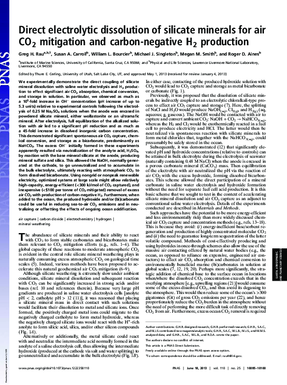 (PDF) Direct electrolytic dissolution of silicate minerals for air CO 2 ...