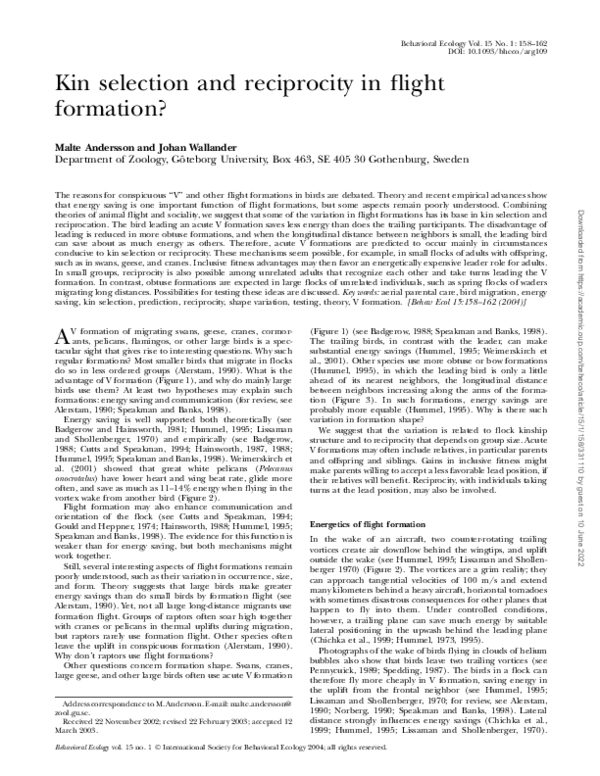 (PDF) Kin selection and reciprocity in flight formation?