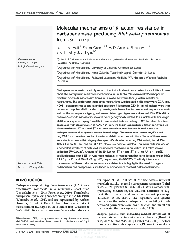 (PDF) Molecular mechanisms of β-lactam resistance in carbapenemase-producing Klebsiella ...