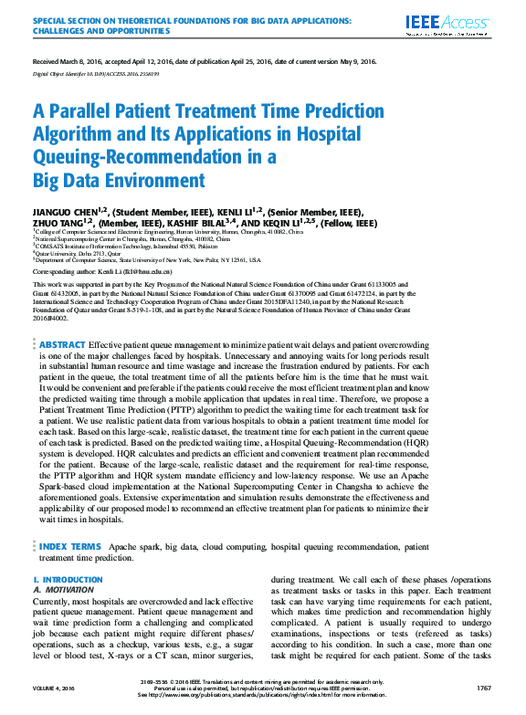(PDF) A Parallel Patient Treatment Time Prediction Algorithm and Its Applications in Hospital ...