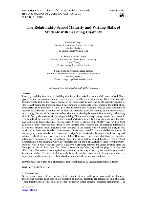 (PDF) The Relationship School Maturity and Writing Skills of Students ...
