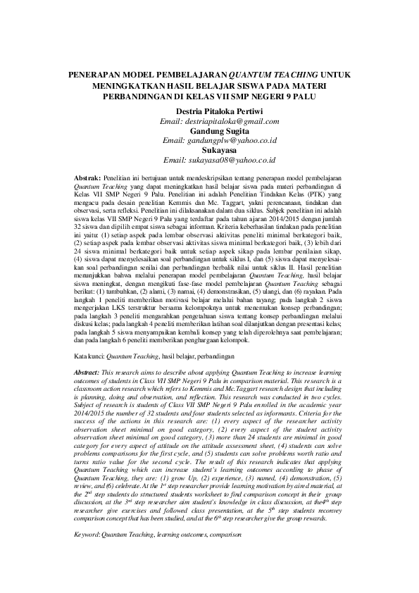 (PDF) Penerapan Model Pembelajaran Quantum Teaching Untuk Meningkatkan Hasil Belajar Siswa Pada ...