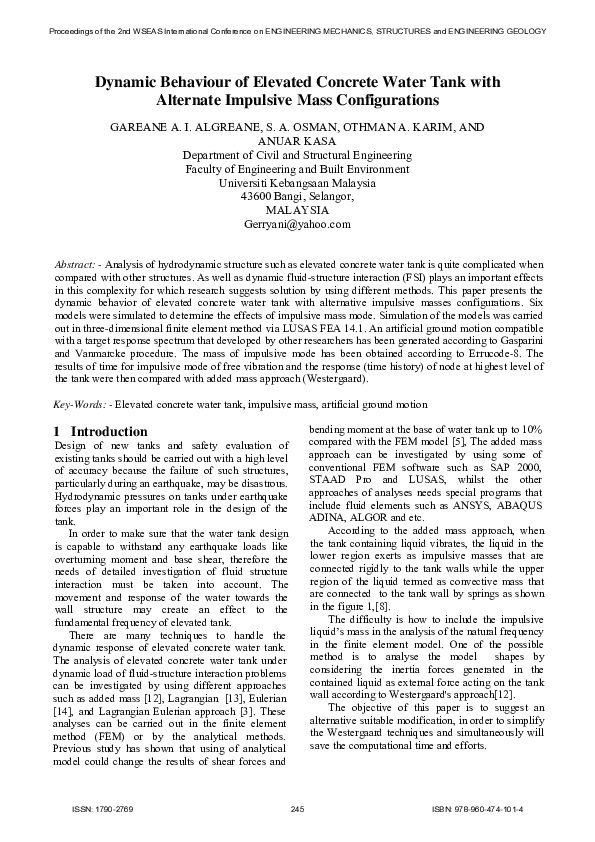 (PDF) Dynamic Behaviour of Elevated Concrete Water Tank with Alternate ...