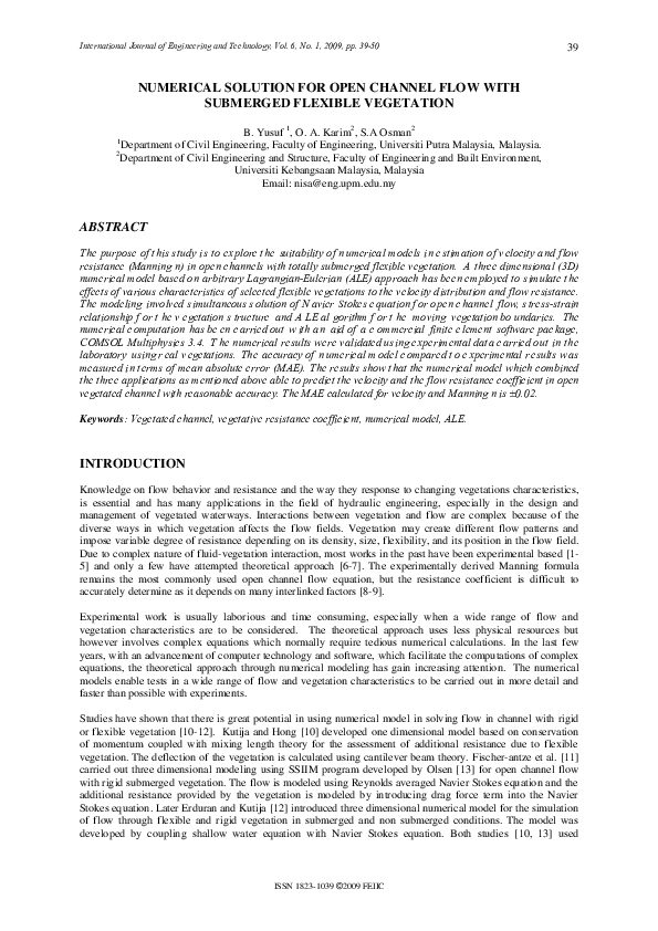 (PDF) Modeling Open Channel Flow with Vegetation