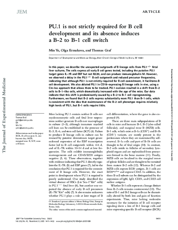 (PDF) PU.1 is not strictly required for B cell development and its ...
