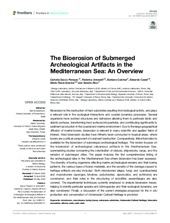 (PDF) The Bioerosion of Submerged Archeological Artifacts in the ...