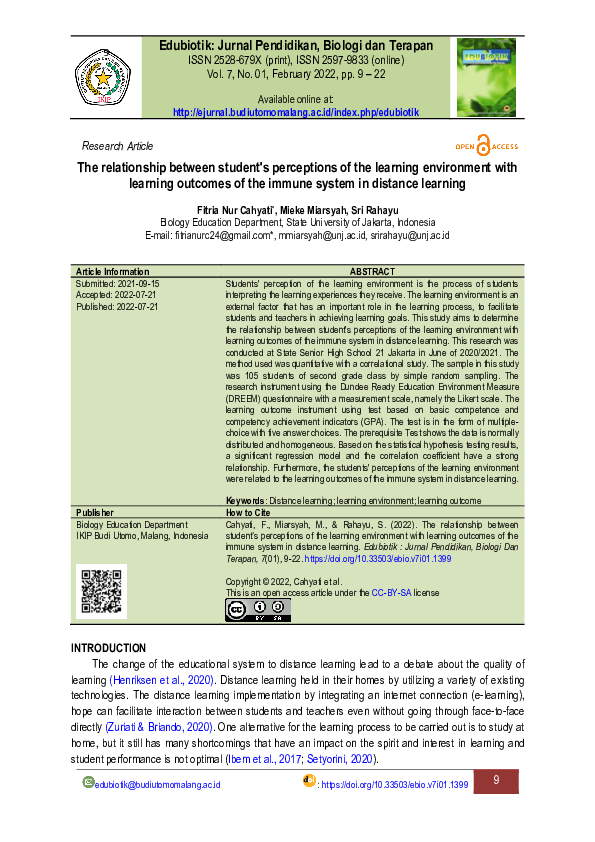 (PDF) The relationship between student's perceptions of the learning ...