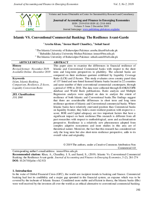(PDF) Islamic VS Conventional Commercial Banking: The Resilience Avant ...