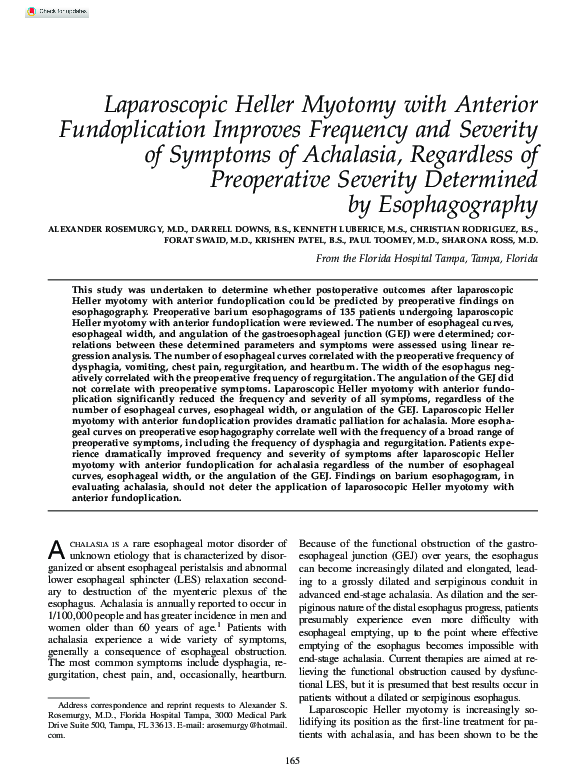 (PDF) Laparoscopic Heller Myotomy with Anterior Fundoplication ...