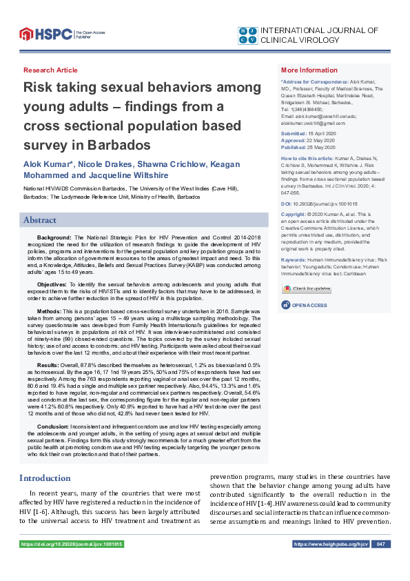 (PDF) Risky Sexual Behaviors in Young Adults in Barbados
