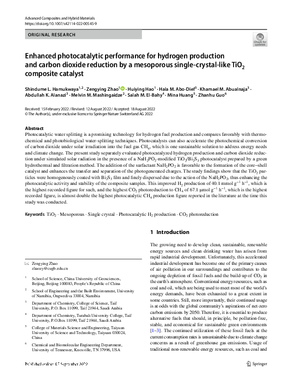 (PDF) Enhanced photocatalytic performance for hydrogen production and carbon dioxide reduction ...