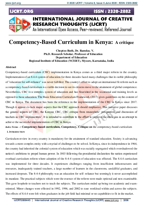 (PDF) Competency-Based Curriculum in Kenya: A critique