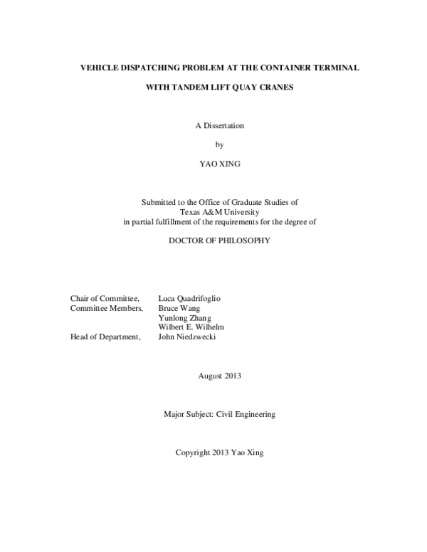 (PDF) Vehicle Dispatching Problem at the Container Terminal with Tandem ...