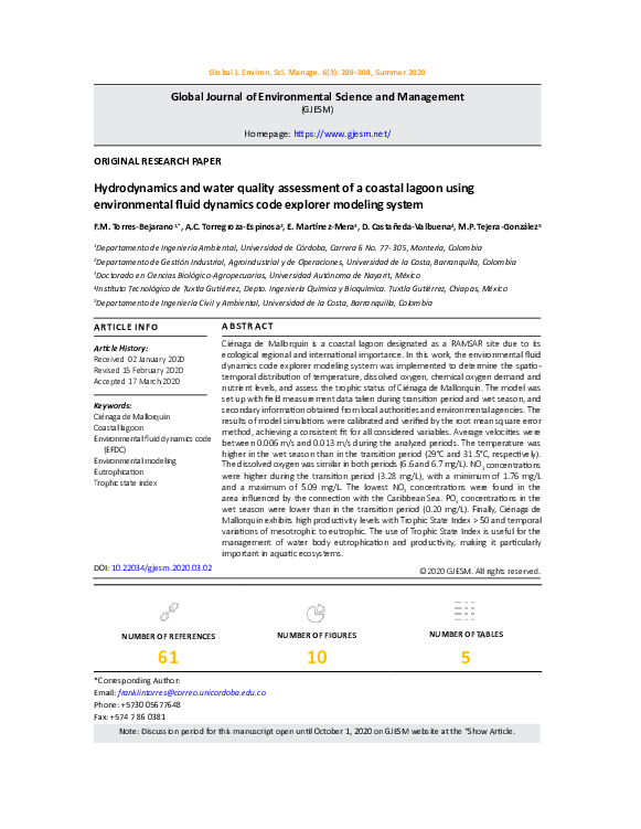 (PDF) Hydrodynamics and water quality assessment of a coastal lagoon ...