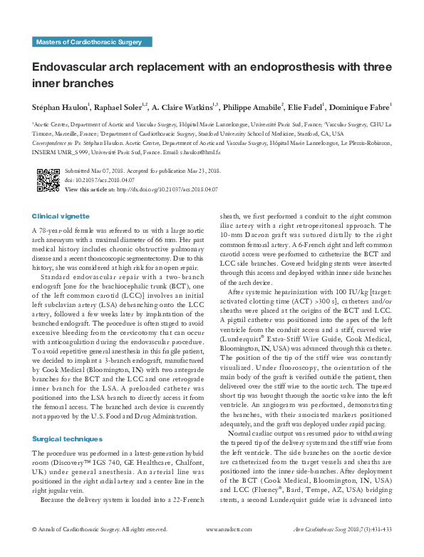 (PDF) Endovascular arch replacement with an endoprosthesis with three ...