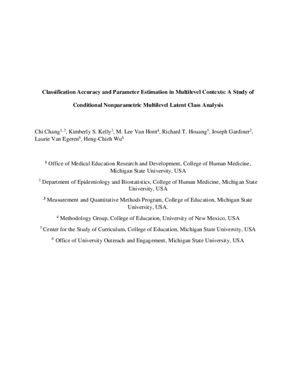 (PDF) Classification Accuracy and Parameter Estimation in Multilevel ... (PDF) Classification Accuracy and Parameter Estimation in Multilevel ...