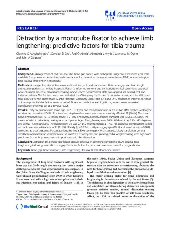 (PDF) Distraction by a monotube fixator to achieve limb lengthening ...