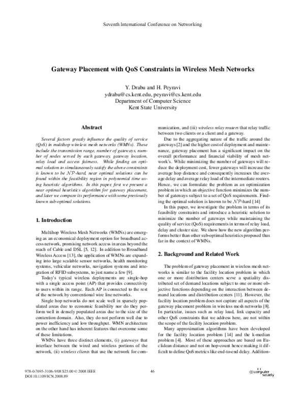 Pdf Gateway Placement With Qos Constraints In Wireless Mesh Networks Hassan Peyravi