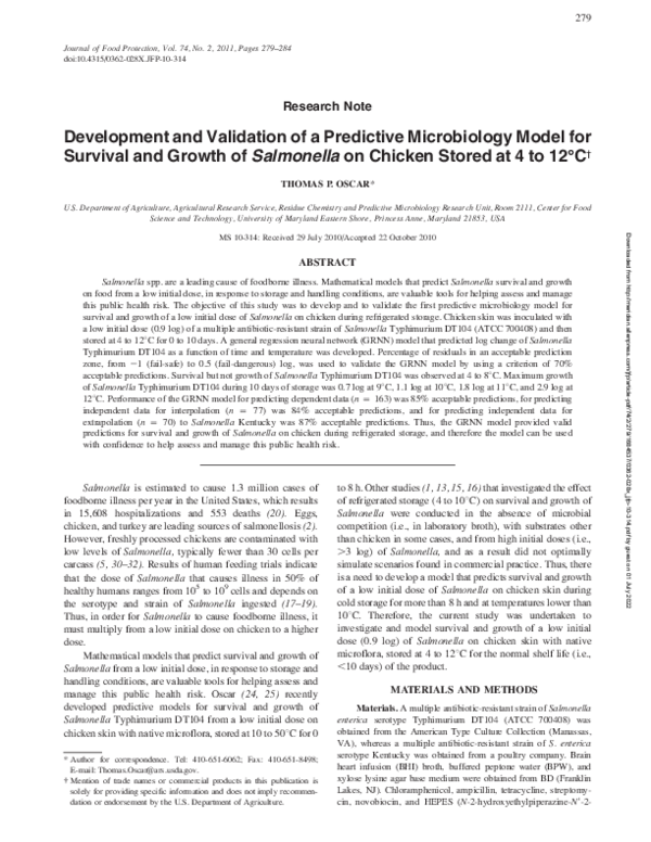 (PDF) Development and Validation of a Predictive Microbiology Model for ...