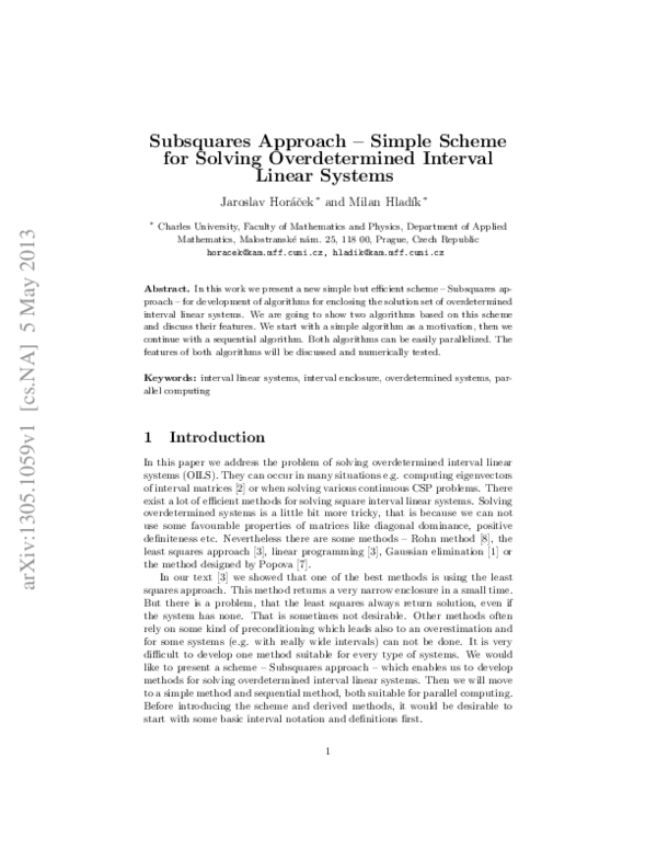 Pdf Subsquares Approach A Simple Scheme For Solving Overdetermined Interval Linear Systems