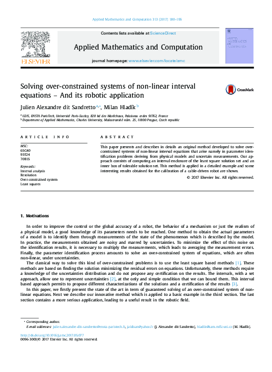 (PDF) Solving over-constrained systems of non-linear interval equations – And its robotic ...