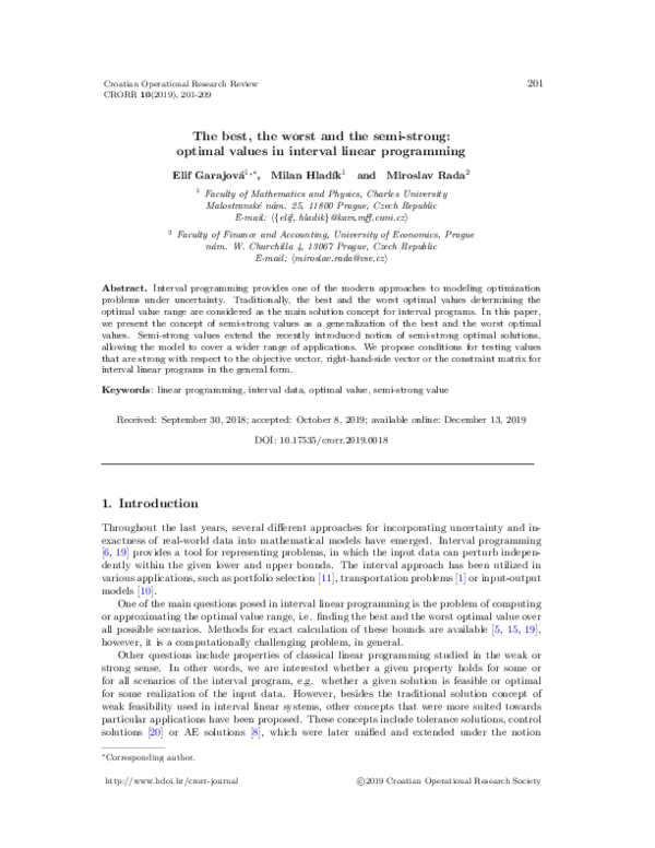 (PDF) The best, the worst and the semi-strong: optimal values in interval linear programming