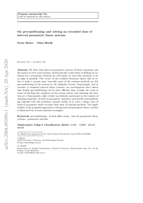 Pdf On Preconditioning And Solving An Extended Class Of Interval Parametric Linear Systems
