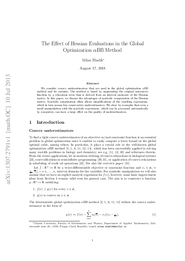 (PDF) Impact of Hessian Evaluations in αBB Optimization