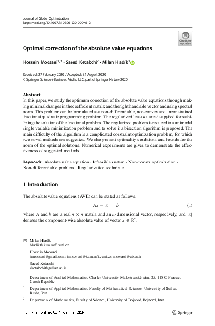 (PDF) Optimal correction of the absolute value equations