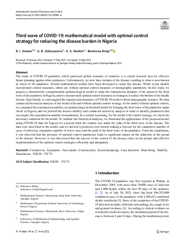 (PDF) Third wave of COVID-19: mathematical model with optimal control strategy for reducing the ...