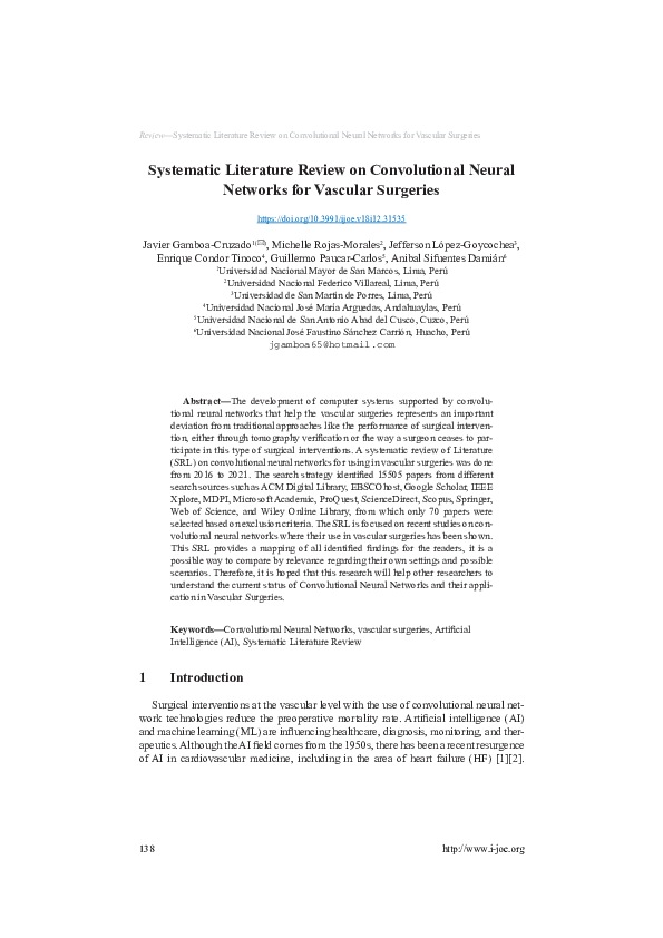 (PDF) Systematic Literature Review on Convolutional Neural Networks for Vascular Surgeries