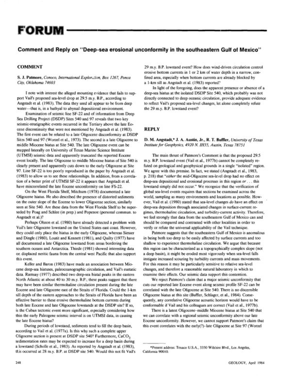 (PDF) Comment and Reply on “Deep-sea erosional unconformity in the ...