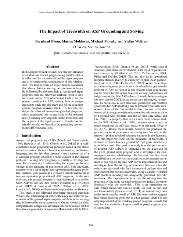 Pdf The Impact Of Treewidth On Asp Grounding And Solving