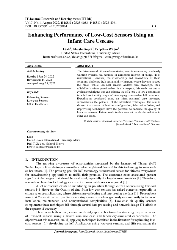 (PDF) Enhancing Performance of Low-Cost Sensors Using an Infant Care Usecase