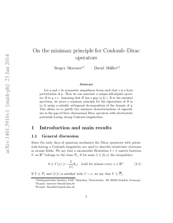 (PDF) On the minimax principle for Coulomb–Dirac operators
